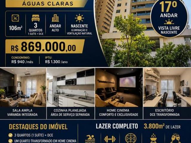 Apto 106m² Via Paradiso Águas Claras 3 Quartos Suíte Andar Alto Nascente Vista Livre
