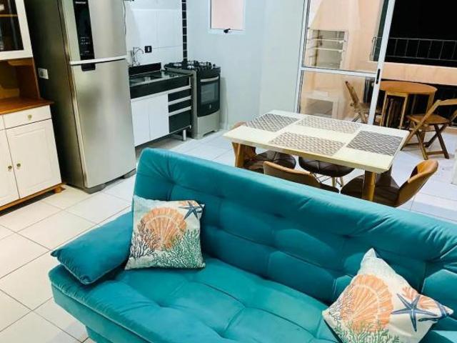Apto 2 dorms com suíte, varanda gourmet, 1 vaga, mobiliado em Ubatuba