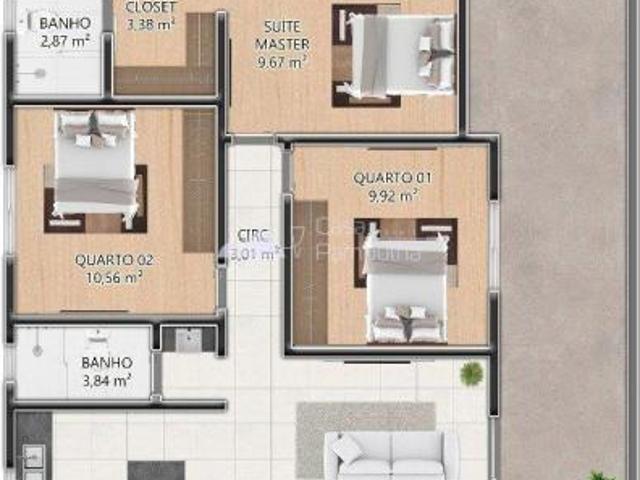Área privativa à venda 03 quartos 92,45m² Na