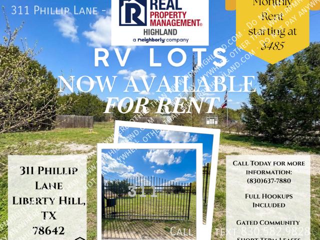 AVAILABLE NOW – Gated RV Spaces | Full Hookups Included – Liberty Hill