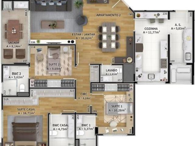 Batel Apat. novo com 3 suites 2 vagas 128,03 m² privativos