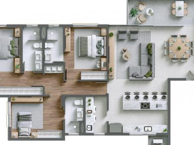 Bigorrilho Apart. 3 suites sala ampla excelente padrão 134,77m² privativos