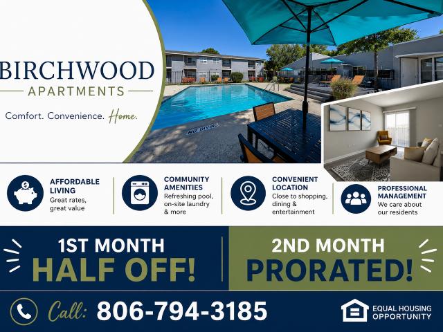 Birchwood Apartments 1 Bedroom Apartment for Rent at 6402 Albany Ave, Lubbock, TX 79424 Remington Park
