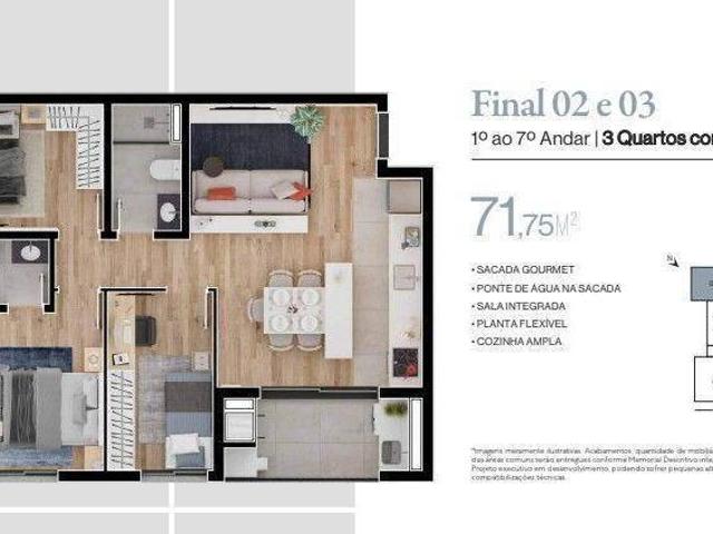 Blossom Apto 3 quartos, sacada gourmet e 1 vaga no Bacacheri