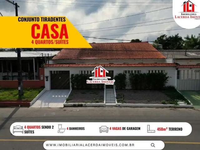 Casa no Conjunto Tiradentes, 450m² Terreno, Edificado367m², casa 4 quartos/Suítes, Piscina