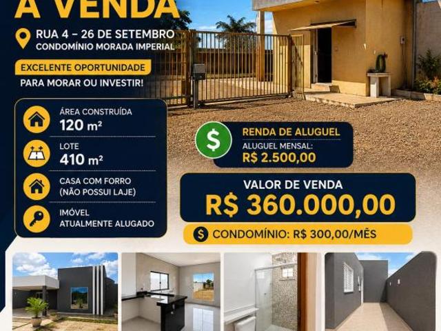 Casa à venda 26 de Setembro, Morada Imperial, lote 410m², 120m² construídos, investimento