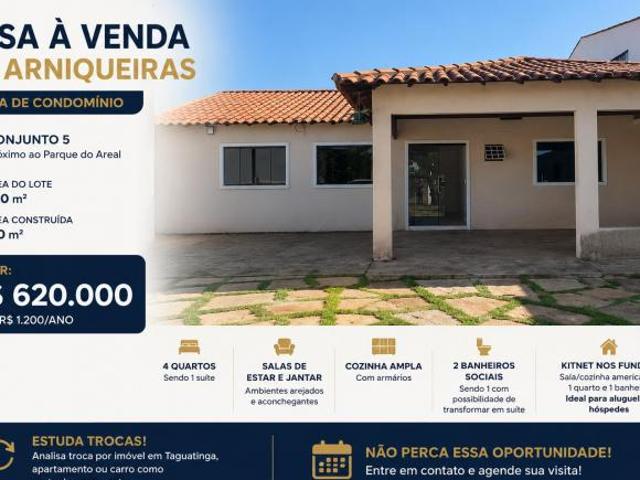 Casa à Venda em Arniqueiras | 4 Quartos | Lote 500m² | Kitnet | Fora de Condomínio | Aceita Troca