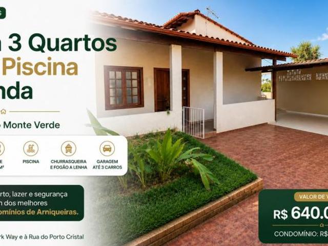 Casa à venda em Arniqueiras, SHA Conjunto 5, no Condomínio Monte Verde, Churrasqueira, Piscina