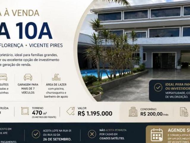 Casa à Venda em Vicente Pires Rua 10A | 390m² | Lote 470m² | 7 Quartos | Piscina | Churrasqueira