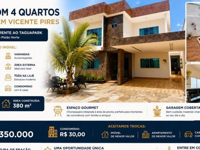 Casa à Venda em Vicente Pires Rua 4 | 4 Quartos, 3 Suítes, Piscina, Taguaparque e Aceita Troca