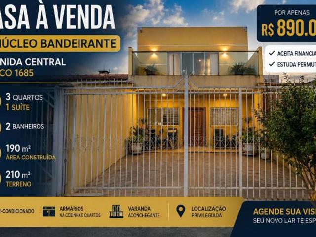 Casa à Venda no Núcleo Bandeirante | 3 Quartos | 1 Suíte | 190m² | Financia | Aceita Permuta