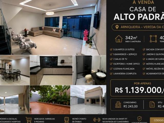 Casa Alto Padrão à Venda em Arniqueira Vereda da Cruz | 5 Quartos | 3 Suítes | 342m² Reformada