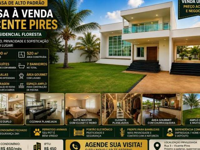 Casa Alto Padrão à Venda em Vicente Pires | Rua 3 | 4 Suítes | Lote 800m² | Residencial Floresta
