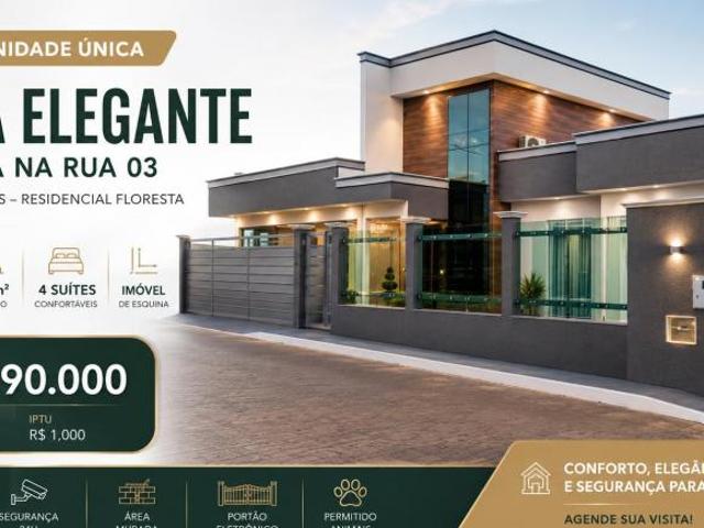 Casa Alto Padrão à Venda em Vicente Pires Rua 3 | 4 Suítes | Piscina | Condomínio Fechado