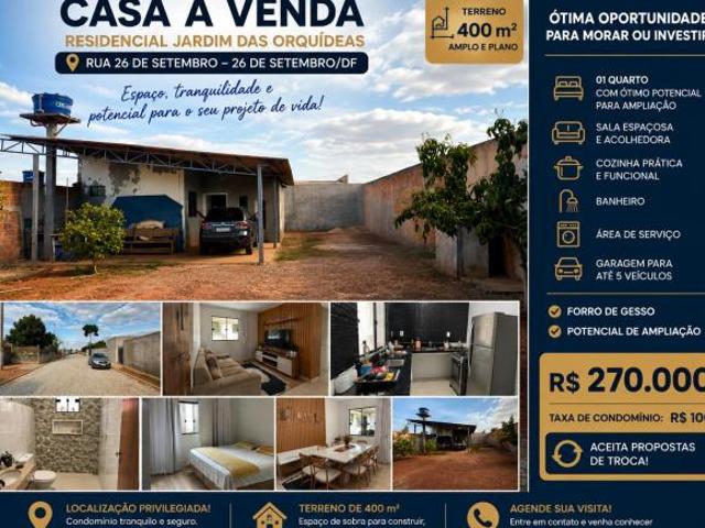 Casa com 400 m² de terreno, 1 quarto à venda em 26 de Setembro Rua 3 Res. Jardim das Orquídeas