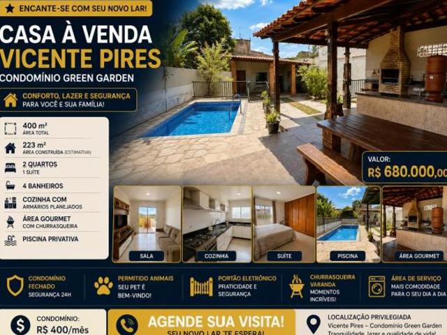 Casa com 400 m² e 2 quartos à venda em Vicente Pires Rua 3 B Piscina Churrasqueira, Piscina