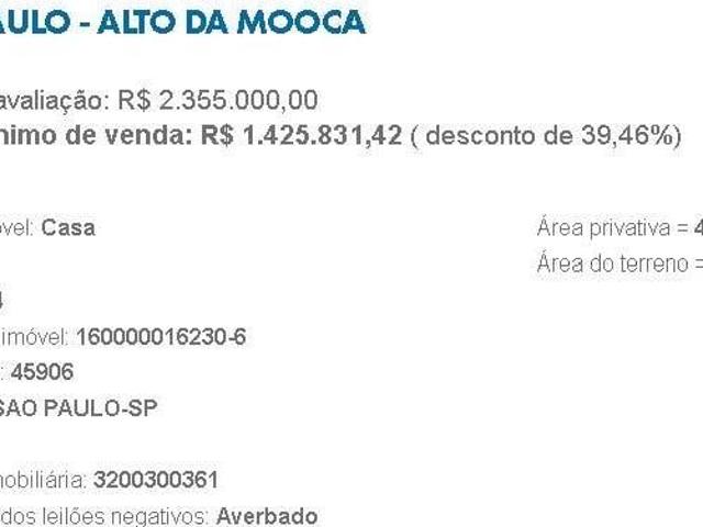 Leilão no Alto da Mooca, Casa 358m², 3 Quartos, 4 vagas, 51% de desconto. Financia