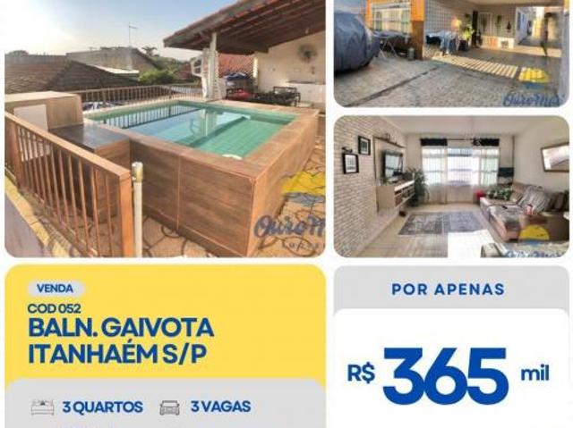 Casa para Venda em Itanhaém, Gaivota, 3 dormitórios, 1 suíte, 3 banheiros, 3 vagas