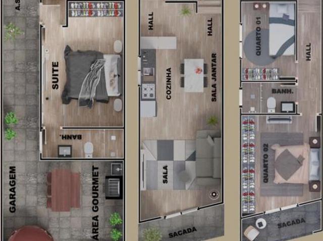 Casa para Venda em Praia Grande, Vila Caiçara, 3 dormitórios, 1 suíte, 2 banheiros, 2 vagas