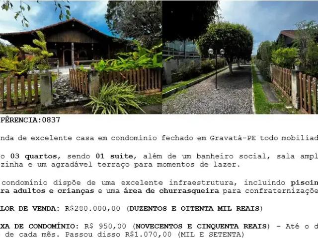 Casa / Sobrado em Condomínio para Venda em Gravatá/PE Gravatá Centro 3 Quartos