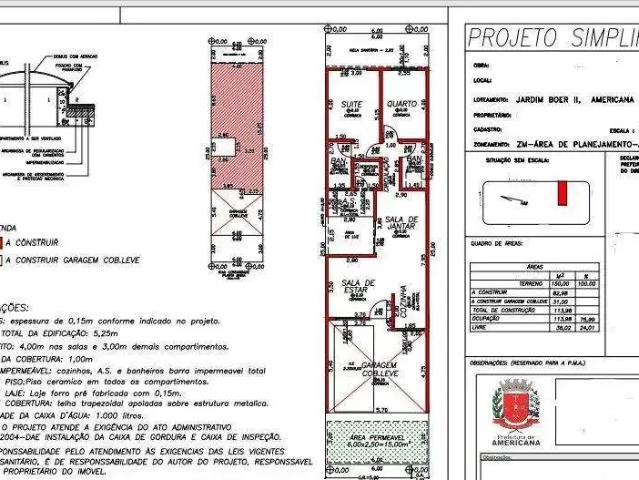 Casa / Sobrado para Venda em Americana/SP Jardim Boer II 2 Quartos