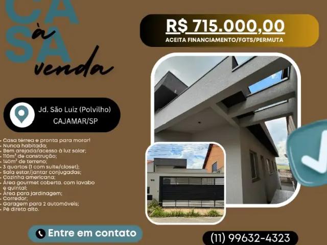 Casa / Sobrado para Venda em Cajamar/SP São Luiz Polvilho 3 Quartos