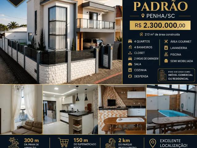 Casa / Sobrado para Venda em Penha/SC Centro 4 Quartos