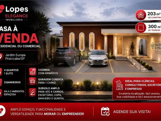 Casa / Sobrado para Venda em Piracicaba/SP Jardim Europa 4 Quartos