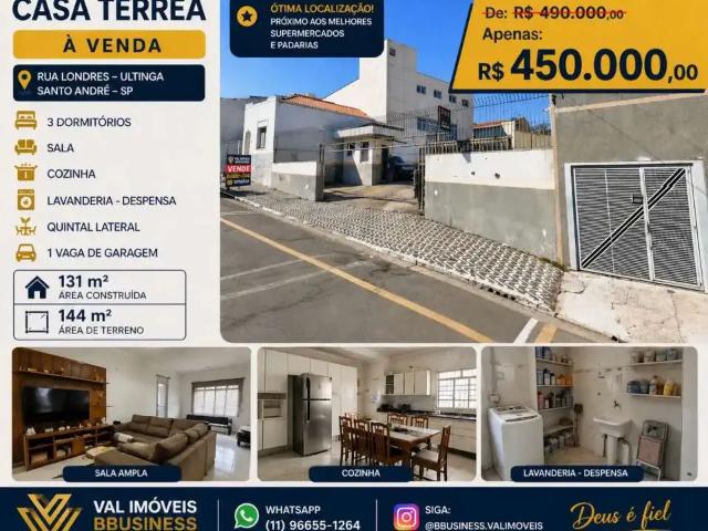 Casa / Sobrado para Venda em Santo André/SP Utinga 3 Quartos