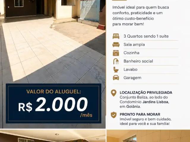 Casa / Sobrado para Locação em Goiânia/GO Conjunto Habitacional Baliza 3 Quartos
