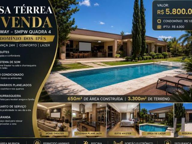 Casa Térrea Park Way SMPW 4 Condomínio dos Ipês 4 Suítes 3300m² Piscina Segurança 24h