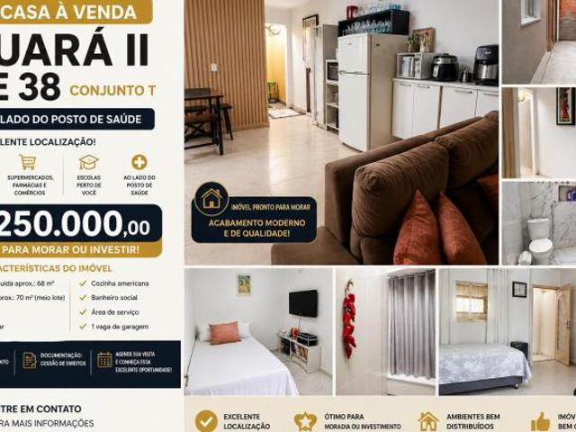 Casa 2 Quartos à Venda no Guará II QE 38 | 68m² | Lote 70m² | Garagem | Excelente Localização