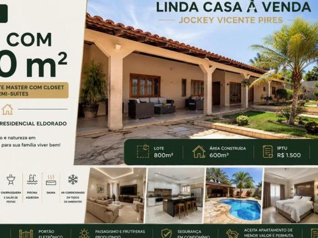 Casa 4 Quartos à Venda em Vicente Pires Jockey | Lote 800m² | Piscina Aquecida | Aceita Troca