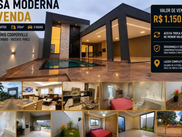 Casa 4 Quartos com Piscina à Venda no Condomínio Cooperville 26 de Setembro DF | 2 Suítes
