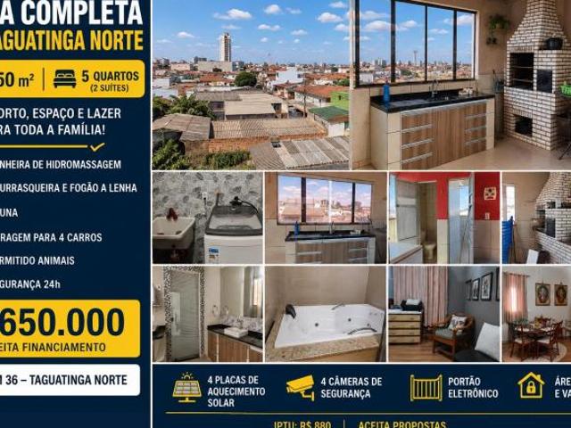 Casa 5 Quartos à Venda em Taguatinga Norte QNM 36 | Sobrado, Apartamento Independente, Sauna