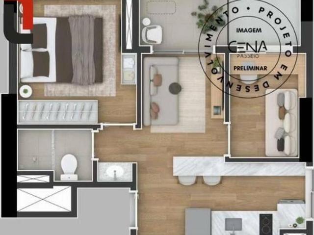 Cena Passeio Apto 34m² 2 quartos c/ sacada no Centro