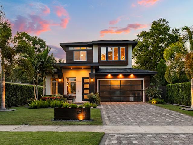 Contemporary house with pool and garden