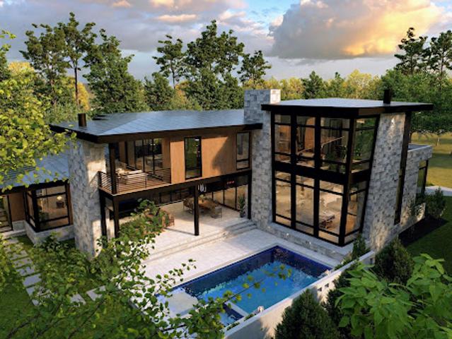 Contemporary house with pool and garden