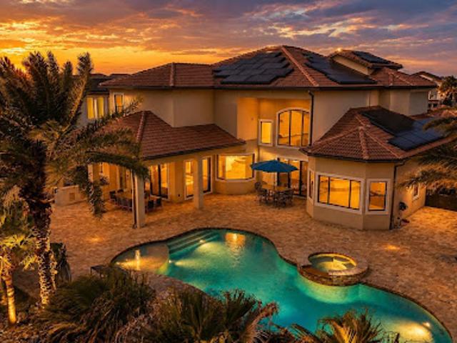 Contemporary house with pool and garden