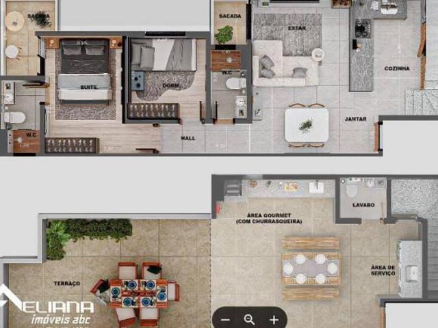 Cobertura com elevador 119 m² 2 vagas Campestre Prev. 2º sem. 2026