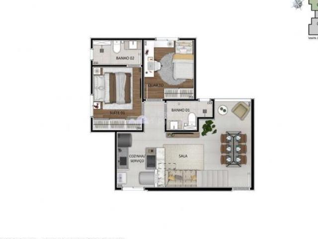 Cobertura á venda 2 Quartos, 2 banheiros, 77² Sa