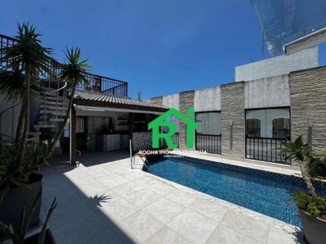 Cobertura duplex com 6 suítes, 4 vagas e lazer à venda em Pitangueiras, Guarujá