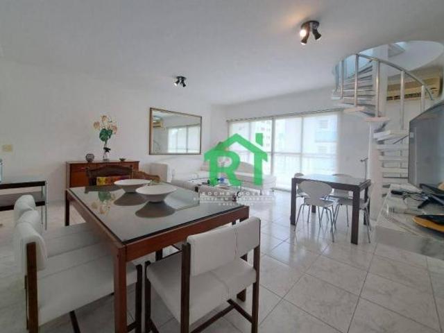 Cobertura duplex, vista ao mar, 3 dormitórios 1 suíte, 1 vaga, Pitangueiras, Guarujá/SP