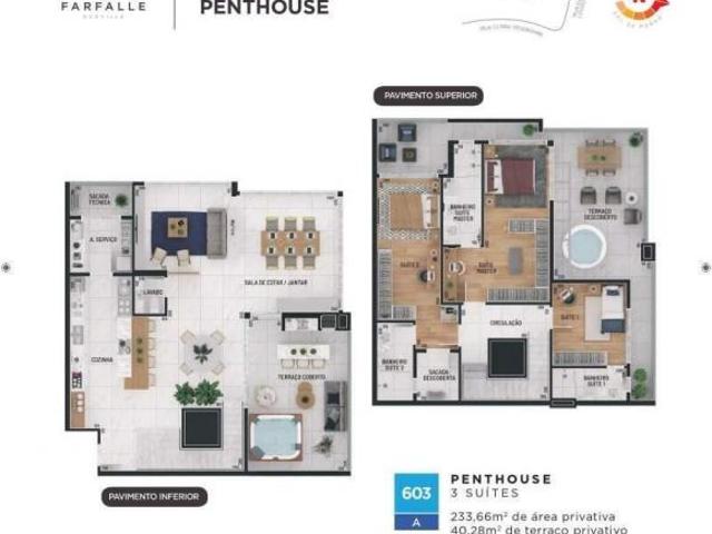 Cobertura no Farfalle Ecoville com 3 suítes e 180,13 m² privativos