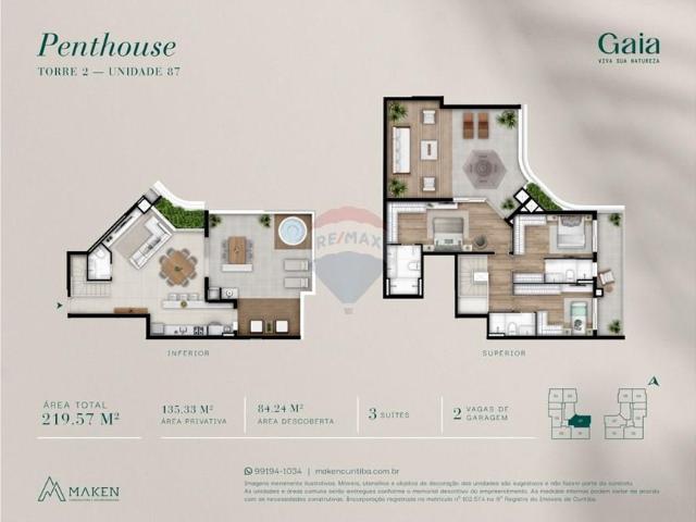 Cobertura para venda em Cabral em Curitiba Paraná de 135.33m² com 3 Quartos, 3 Suítes e 2 Garagens