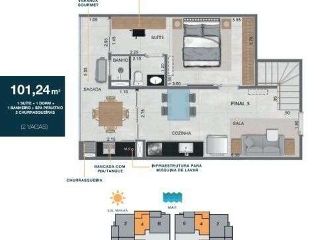 Cobertura para Venda em Caraguatatuba/SP Martim de Sá 2 Quartos