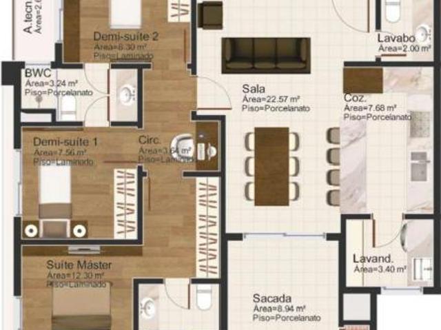 Cristo Rei Alto Padrão Apart. com 3 quartos 2 vagas 103m² privativos