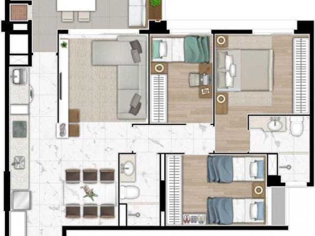 Cristo Rei Apart. Novo 3 quartos sendo 1 suite churrasqueira 1 vaga 81,21m²