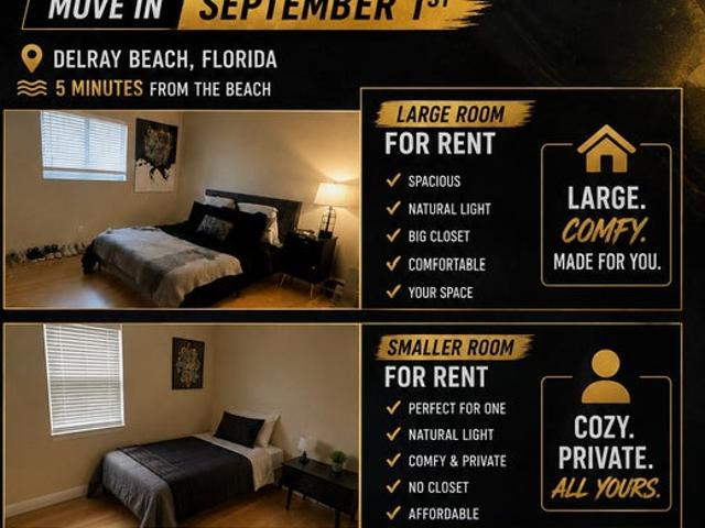 DELRAY BEACH — ROOM FOR RENT — 5 MIN TO BEACH —