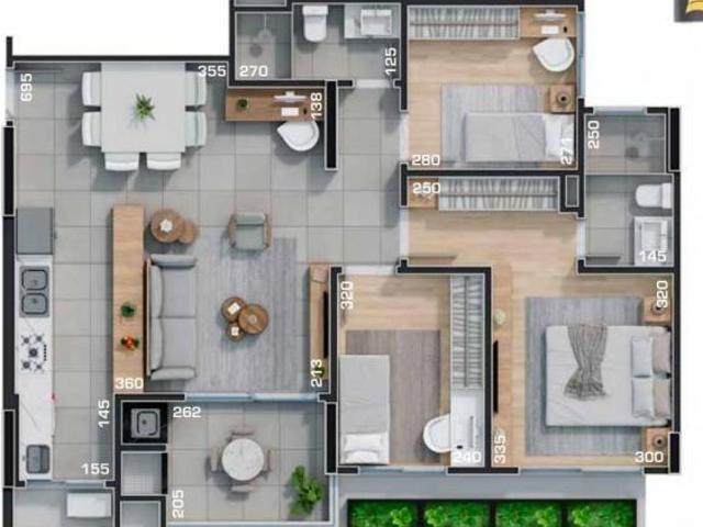 Ecoville Apart. 3 quartos sendo 1 suite 1 vaga 87 m² privativos
